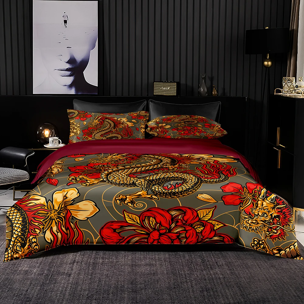 Retro-Dragon-Print-Bedding-Set-for-Bedroom-Luxury-Chinoiserie-Style ...