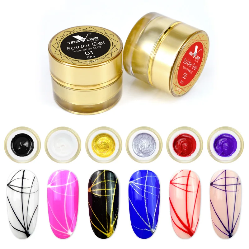 6pcs*8g Venalisa Draw Spider Gel Set Nail Art Design Golden White Color ...
