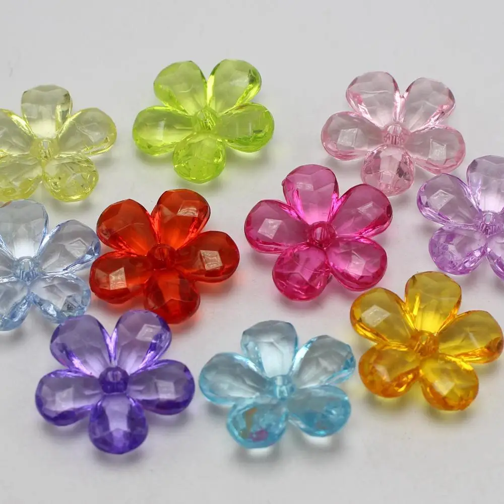 50 Mixed Colour Transparent Acrylic Flower Beads 22mm Center Drilled ...
