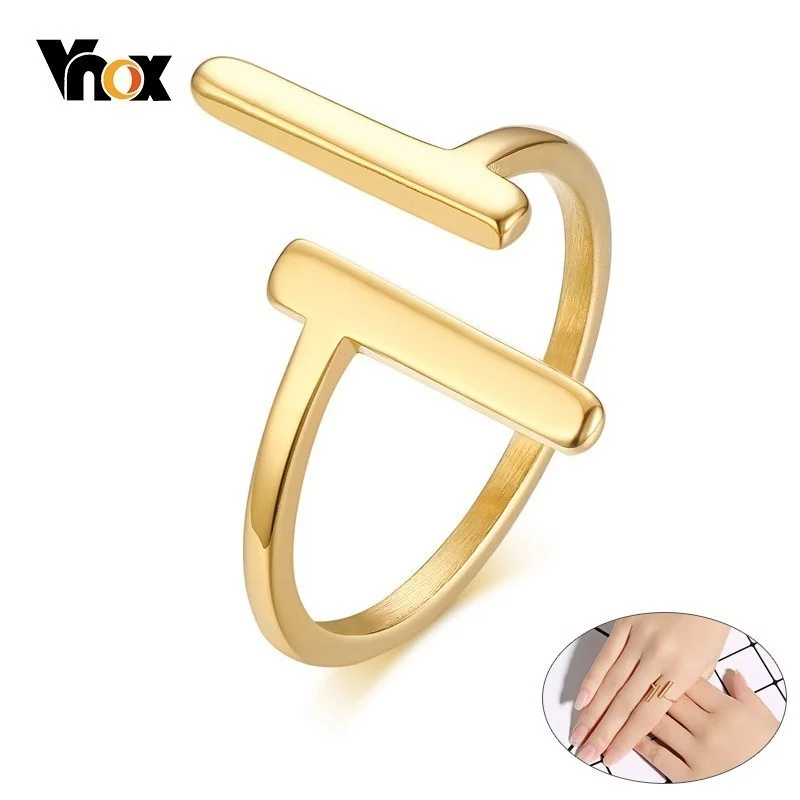 Vnox Minimalist Double T Letter Rings for Women Party Jewelry Gold ...
