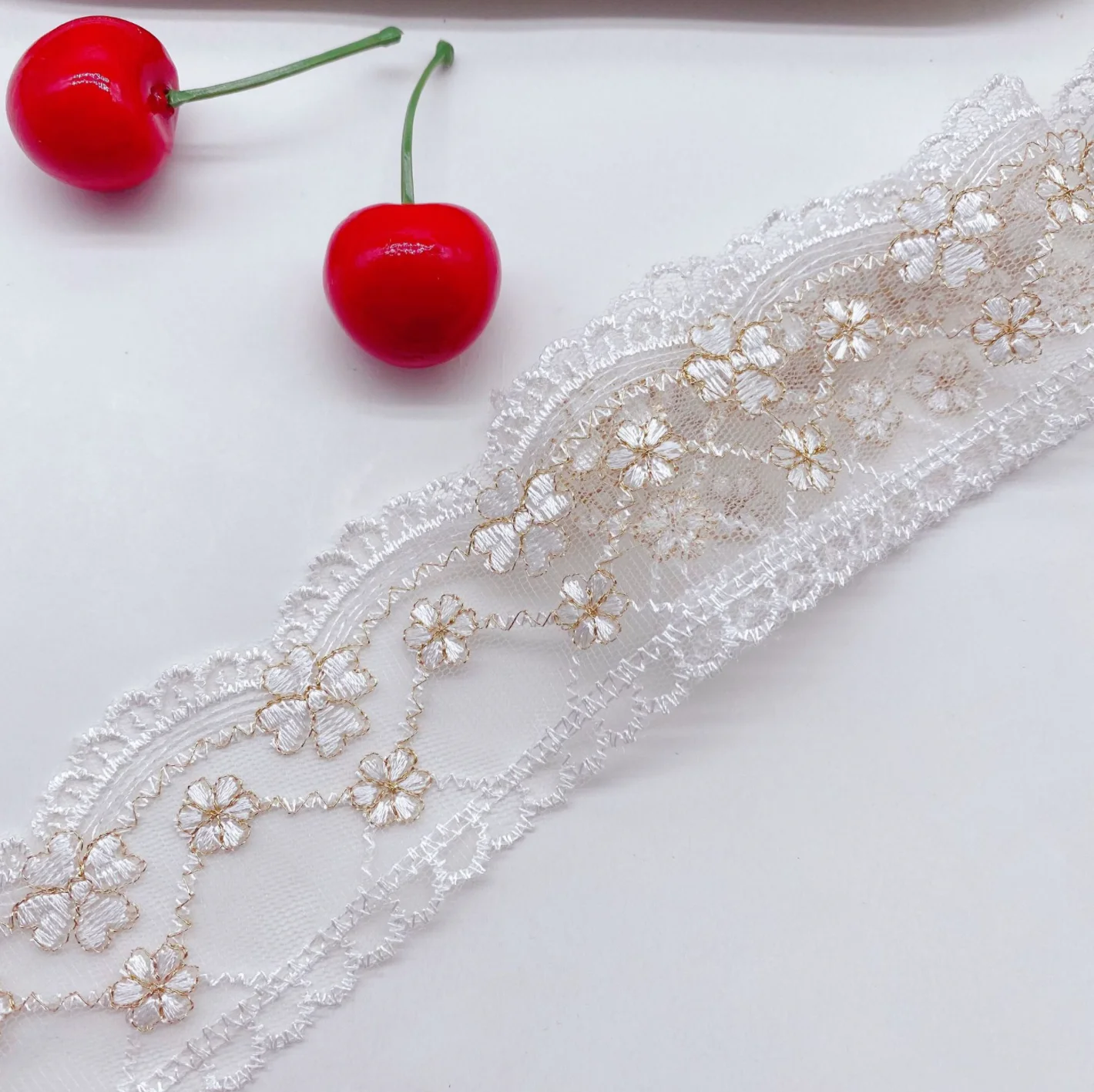 20 Yards Width 5cm White Gold Thread Flower Embroidery Lace Fabric ...