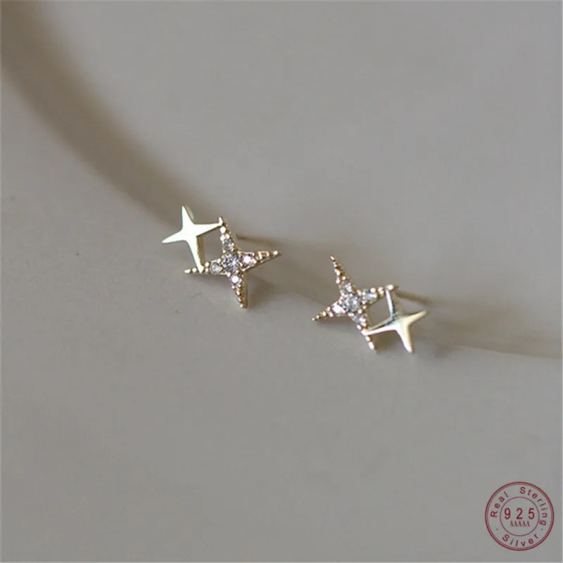 925-Sterling-Silver-Korean-Version-Simple-Four-pointed-Star-Stud ...