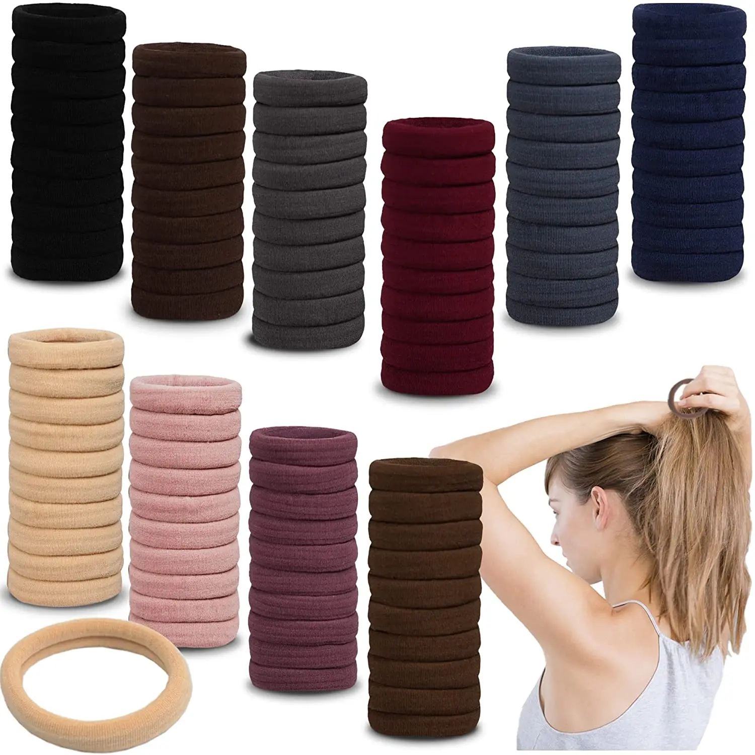 100PCS Hair Ties for Women Girls Seamless Thick Hair Bands Elastic Hair ...