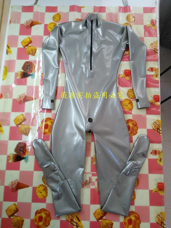 Silver-Front-Zip-Full-Body-Men-s-Latex-Catsuit-Rubber-Fetish-Bodysuits ...