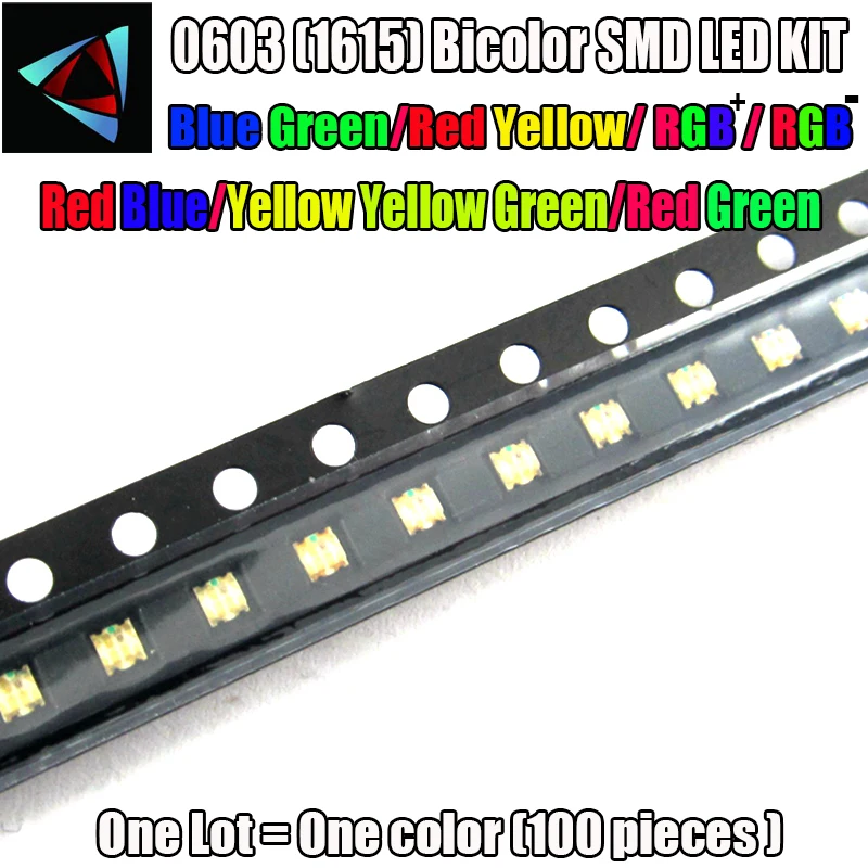 100pcs 0603 LED 1615 Bicolor Blue And Red RGB Blue And Grreen Yellow ...