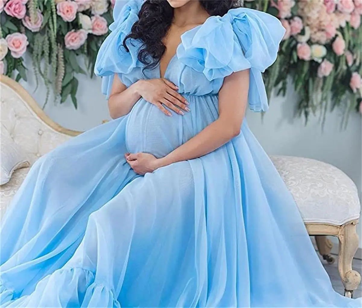 Chiffon Maternity Photography Blue Long Dresses oyal blue maternity dress