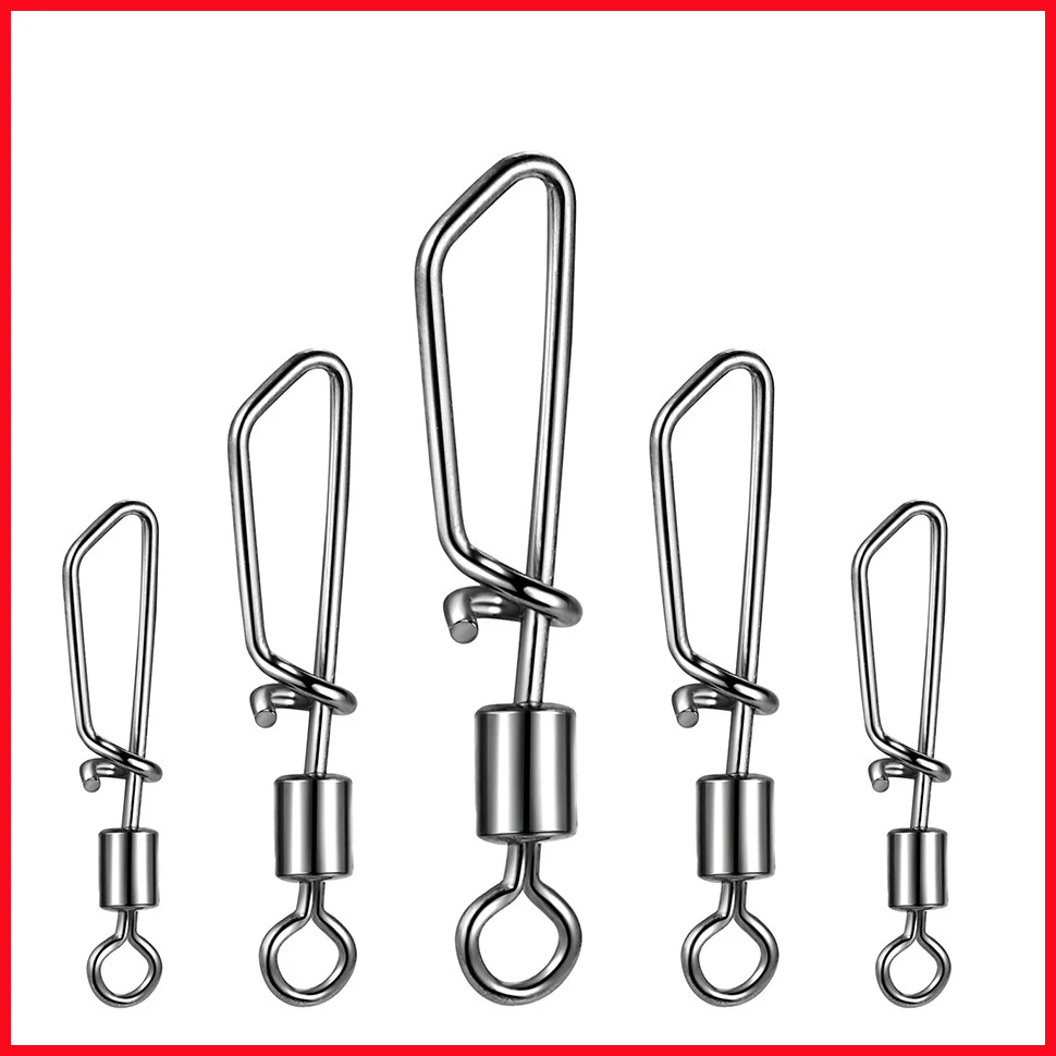 50PCS Swivels Interlock Snap Fishing Lure Tackles Gear Accessories Connector Copper Swivel Pin ...