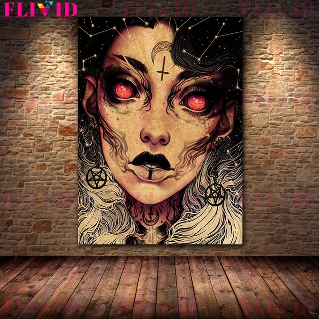 Demoness Und Neon Hexe Vintage Wand Kunst Leinwand Malerei Sternzeichen ...