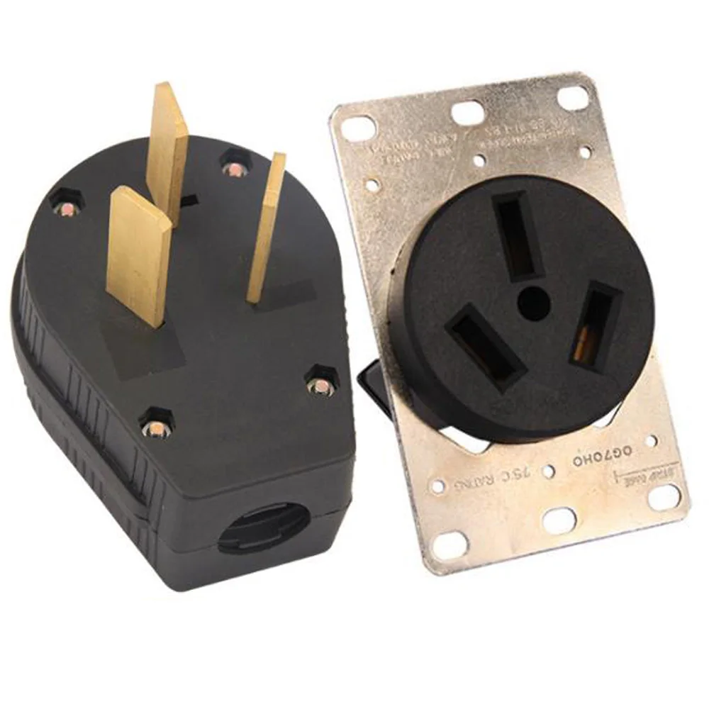Black-50A-125V-250V-NEMA-10-50P-10-50R-American-3pole-industry-plug ...