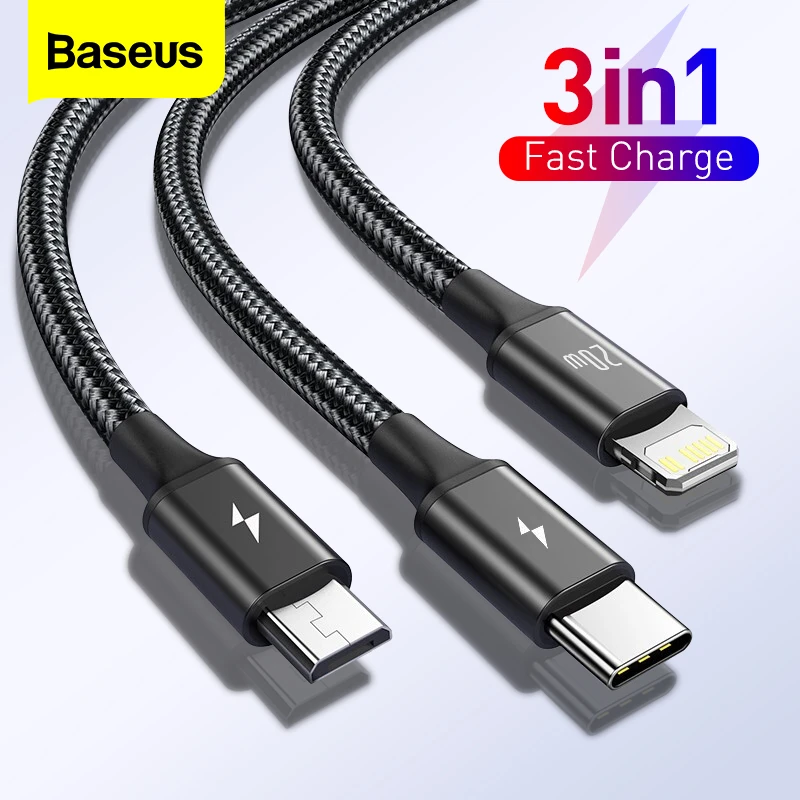 Baseus Pd 20w Usb Type C Cable For Iphone 12 Pro Max 3 In 1 Usbc Fast ...