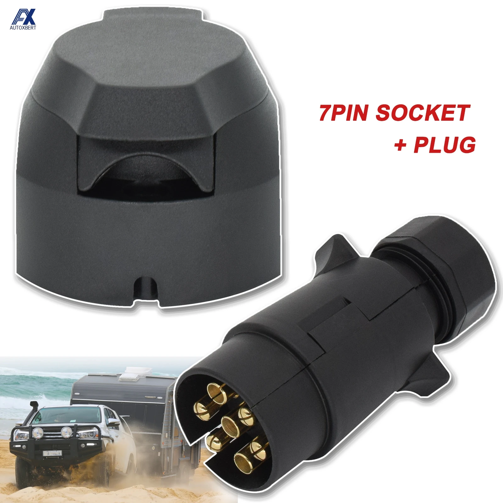 7 Pin 12v Trailer Socket + Plug Tow Bar Light Connector Round Socket N ...