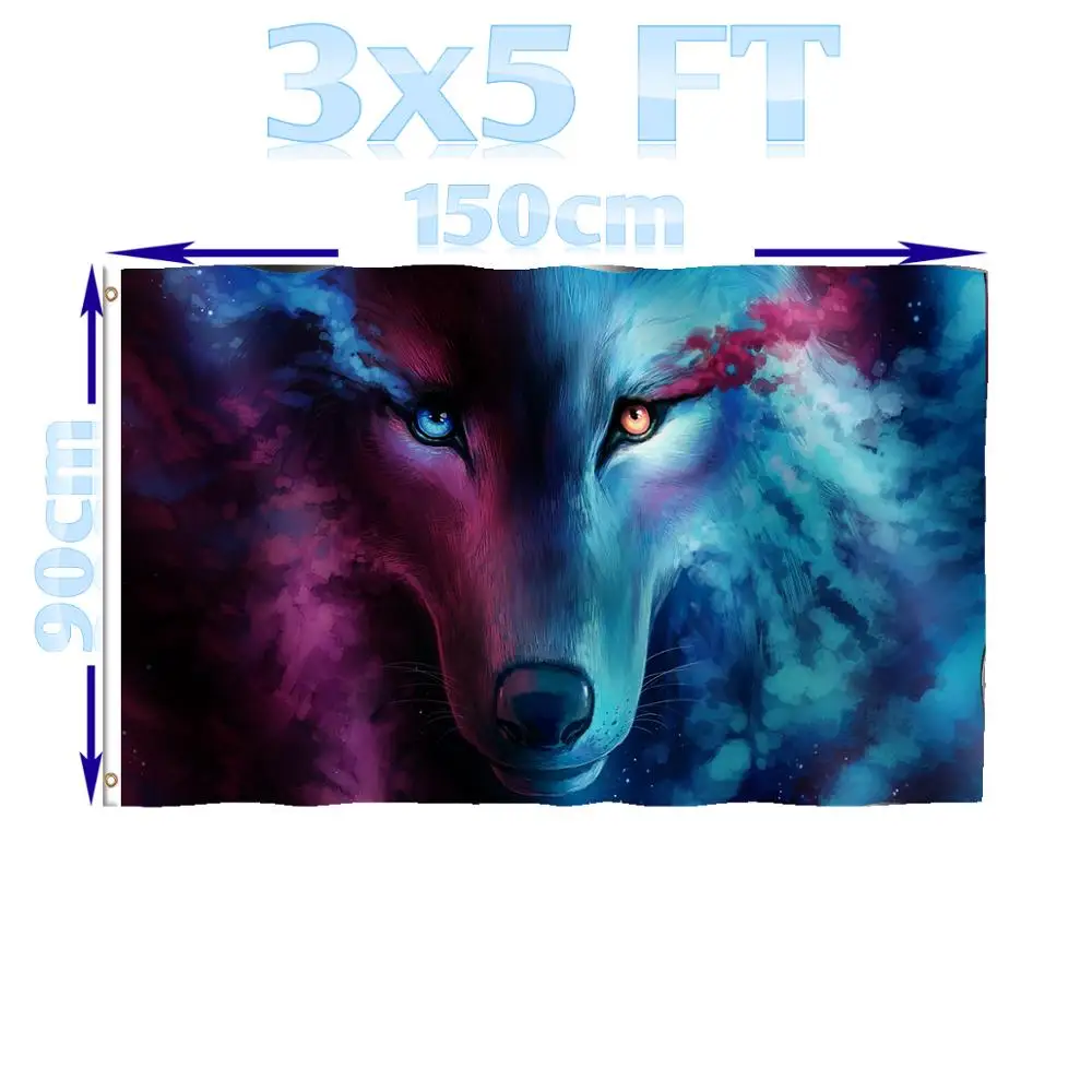 BENFACTORY-Store-3x5-ft-Blue-and-Red-Fantasy-Wolf-Flag-Single-Layer ...