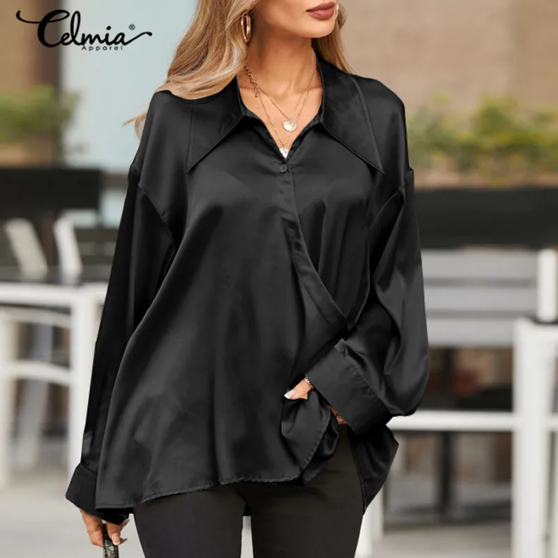Celmia Plus Size Women Satin Blouse 2021 Fashion Long Sleeve Elegant Ol ...