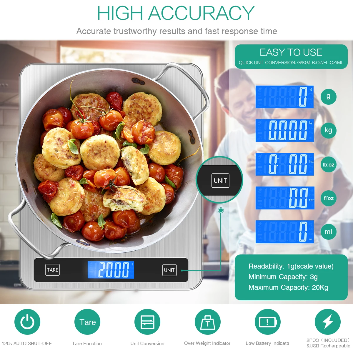 20Kg-1g-Digital-Kitchen-Scale-USB-Powered-Balance-Multifunction-Food ...