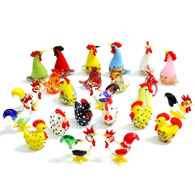 Mini-Handmade-Glass-Chicken-Figurines-Colorful-Japan-Style-Cute-Poultry ...