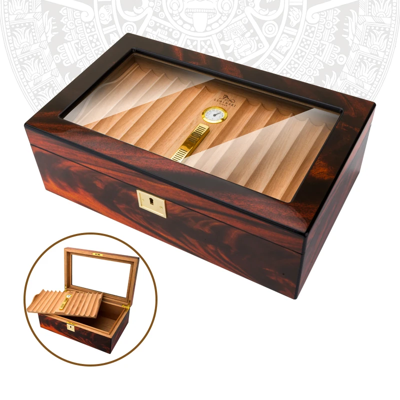Luxury Glass Top Cedar Wood Cigar Humidor Double Layer Cigar Humidifier ...