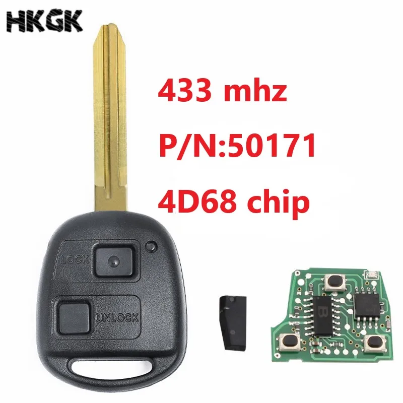 2 Buttons 433Mhz Car Remote key For Toyota Avensis Kluger Prado120 ...