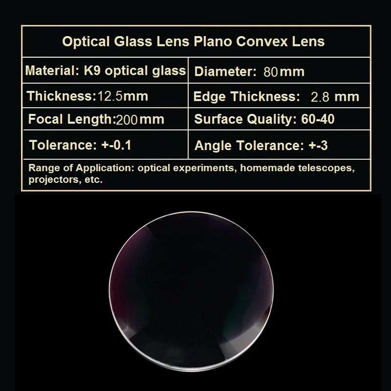 Plano Convex Lens Diameter 80mm K9 Optical Glass Lens Focal Length ...