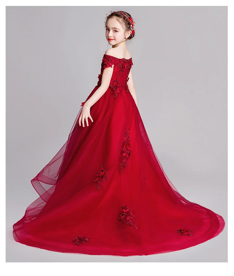 Flower Girl Dresses Long Lace Red | Red Party Dresses Girls Lace - Red ...