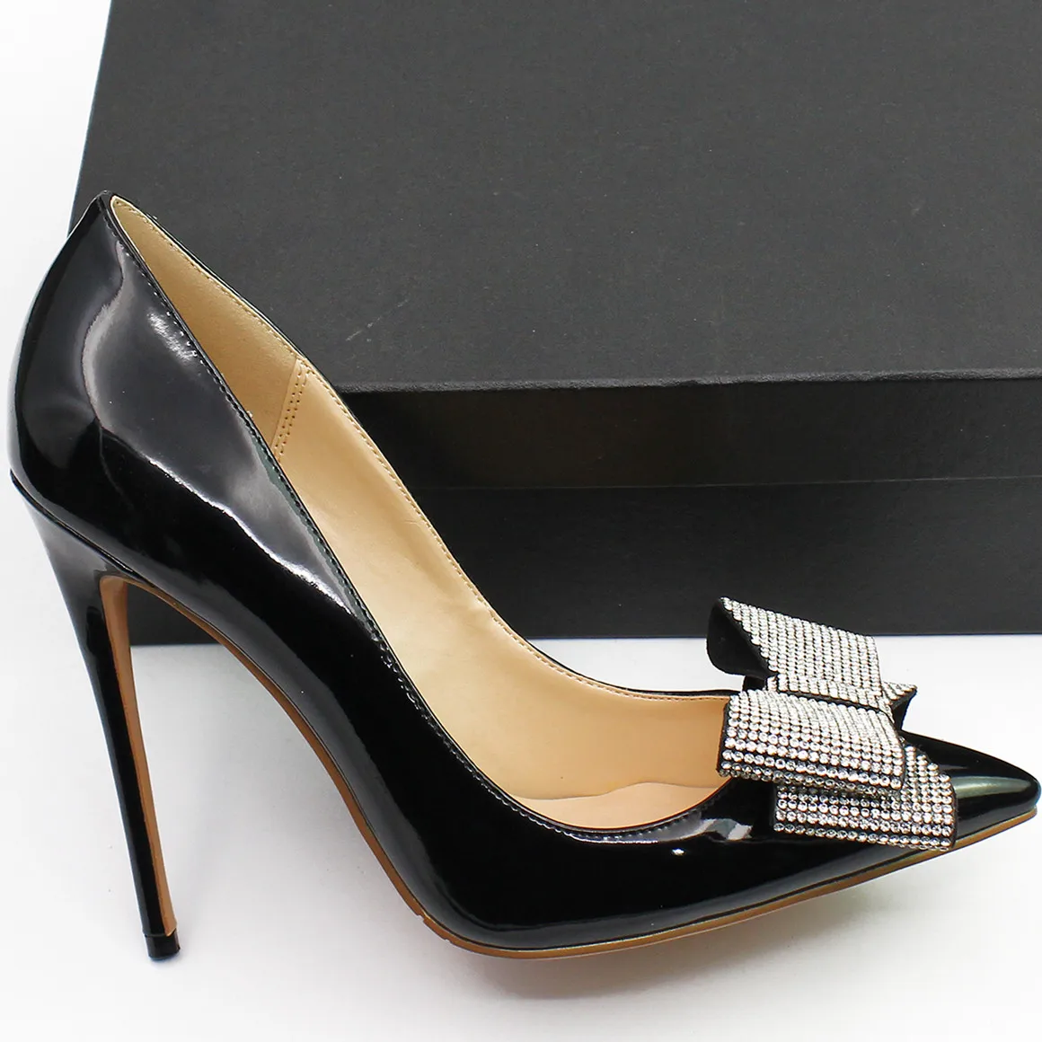 Woman Patent Leather Black Stiletto Heels Office Lady Formal Dress ...