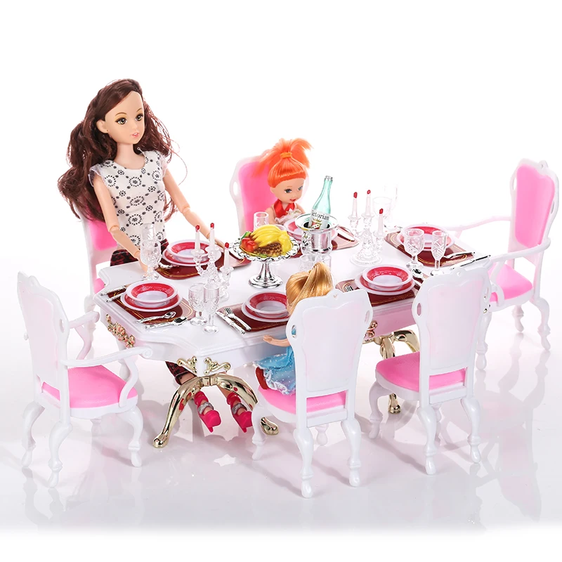 Original Furniture For Barbie Princess Restaurant Tableware Dream House ...