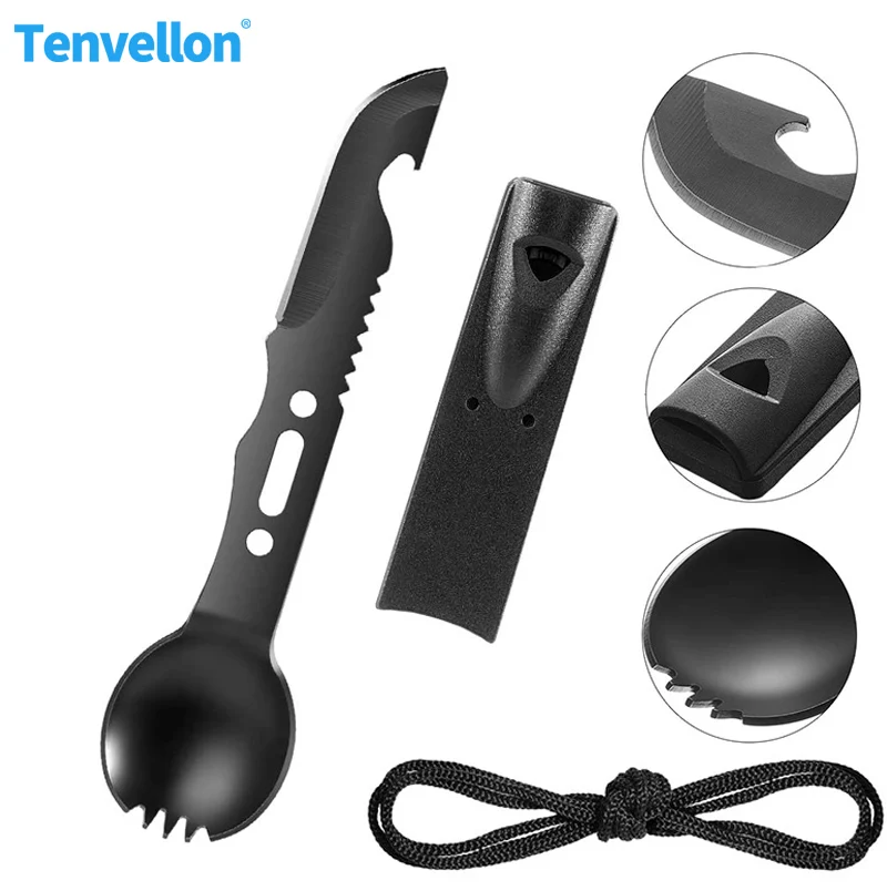 Tactical-Survival-Tool-Camping-Spoon-Fork-Outdoor-EDC-Stainless-Steel ...