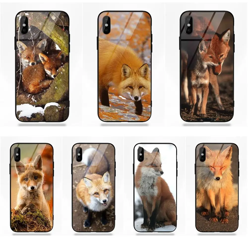 Cute Baby Foxes Red Pink Fox Mobile Soft TPU Frame+Tempered Glass Cases ...