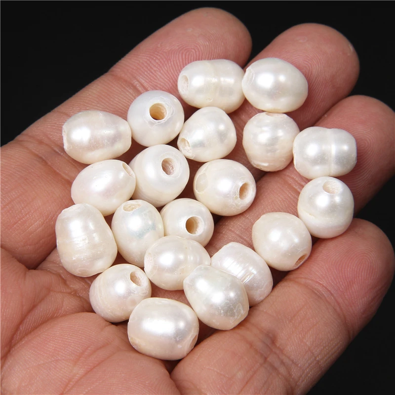 10-11mm AA White Oval Natural Pearls Beads Large Hole Potato Freshwater ...