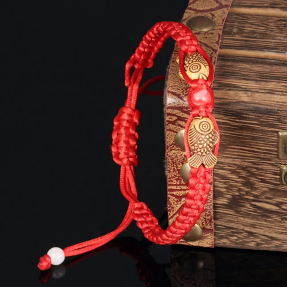 Feng Shui Red String Double Fish Lucky Wooden Twin Charm Bracelet Red ...