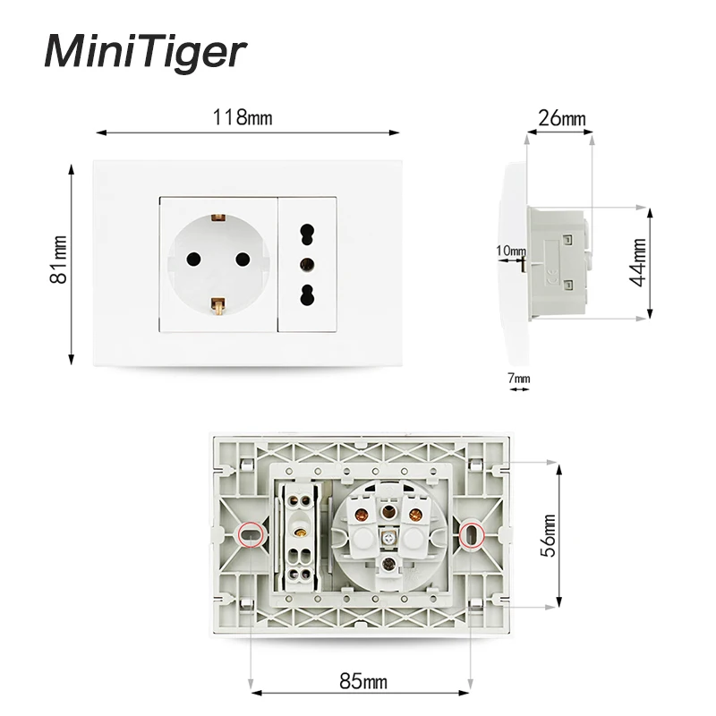 Minitiger Wall Socket Plug Grounded 16A EU Socket Outlet With Italian ...