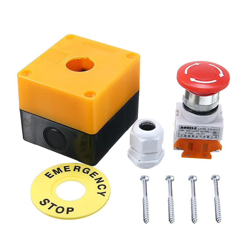 Red Sign Emergency Stop Push Button Mushroom Cap Waterproof Emergency ...