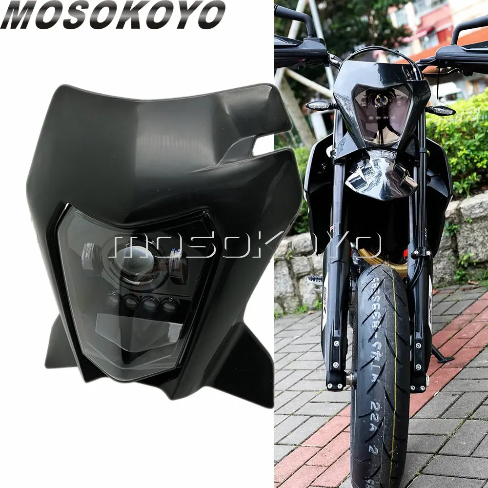 Supermoto-LED-Headlight-w-Mask-Dual-Sport-HI-LO-Beam-Running-Lamp-For ...