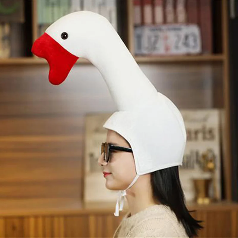 Funny-White-Goose-Shape-Plush-Hat-Novelty-Animal-Stuffed-Toy-Headgear ...