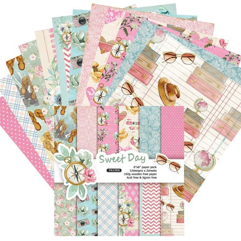 24pcs/set Sweet Day Patterned Paper Pad Pack Background Cardstock ...