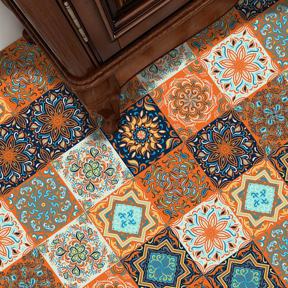 10pcs-Orange-Floral-Pattern-Tile-Sticker-Waterproof-Film-For-Tiles ...