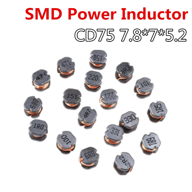 20pcs/lot CD75 SMD Power Inductor 2.2UH 3.3UH 4.7UH 6.8UH 10UH 15UH 22UH 33UH 47UH 68UH 100UH ...