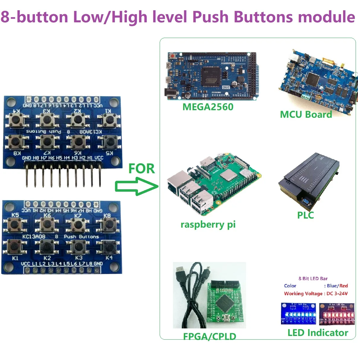 3pcs 8 Keyboard Trigger button Board Push Keypad Module for PLC MCU AVR ...
