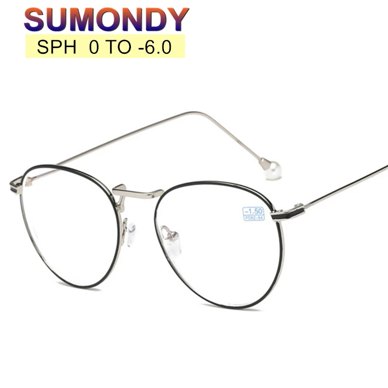 SUMONDY Finished Myopia Glasses With Diopter 0 to 6.0 Women Round Alloy ...