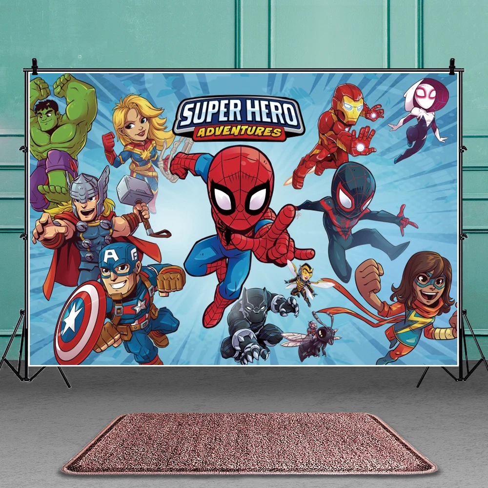 The-Avengers-Birthday-Background-Children-Baby-Cartoon-Superhero-Party ...