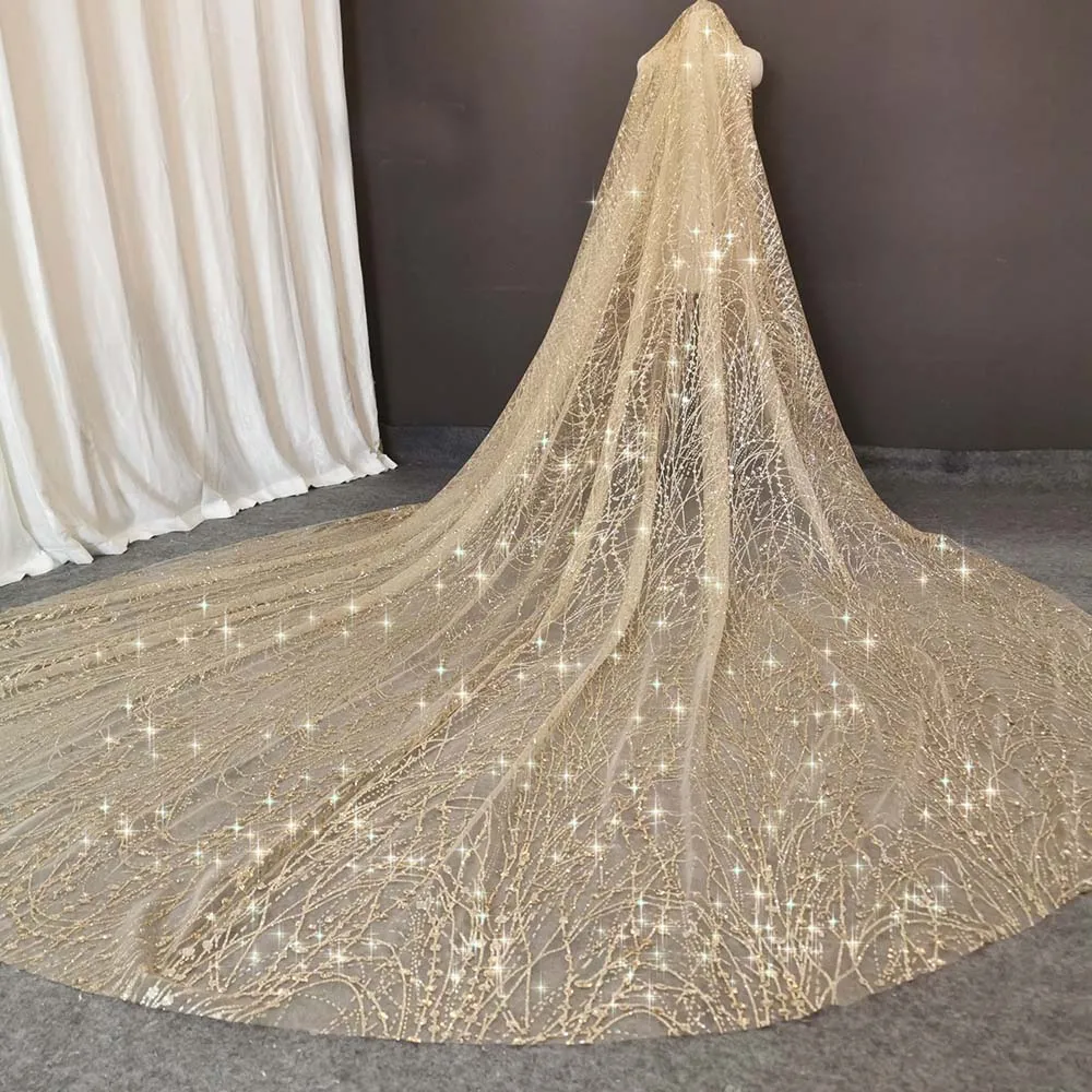 Luxury Sparkling Champagne Wedding Veil 3 M Long Heavy Glitter Sequins ...