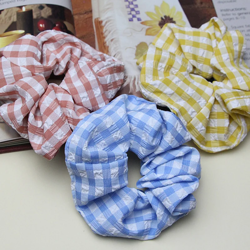 2021 PC Vintage Scrunchie Stretch Headband Dot Plaid Scrunchies Women ...