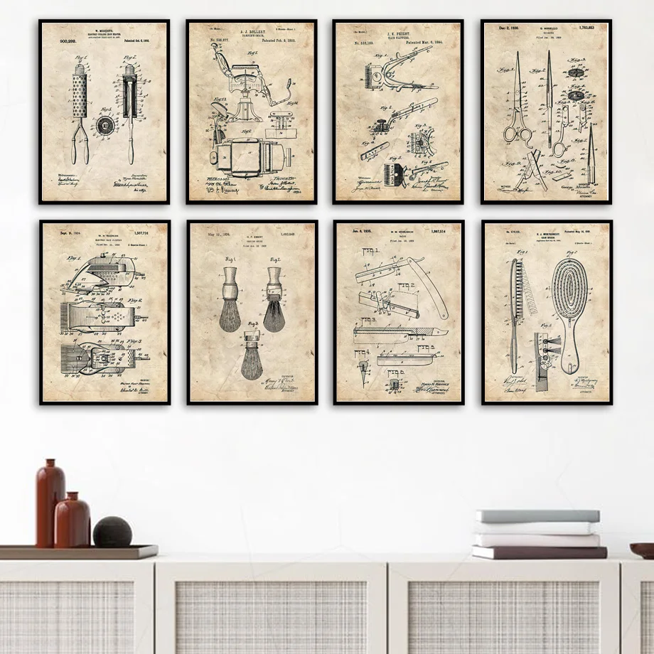 Barber-Shop-Blueprint-Hair-Salon-Wall-Art-Canvas-Painting-Nordic ...