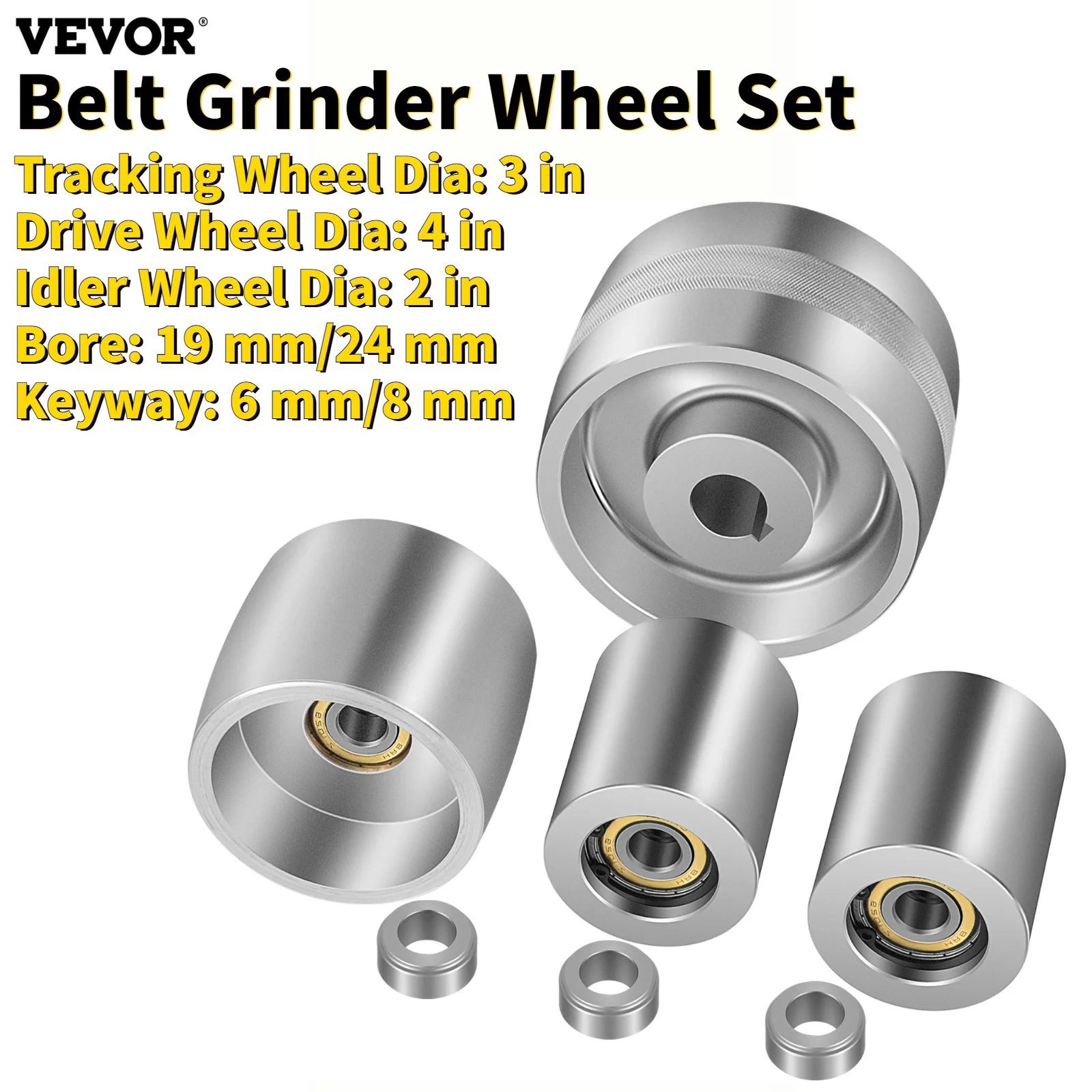 Vevor 19mm 24mm Bore Aluminum Alloy 2 X 72in Belt Grinder Wheel Set 4in ...