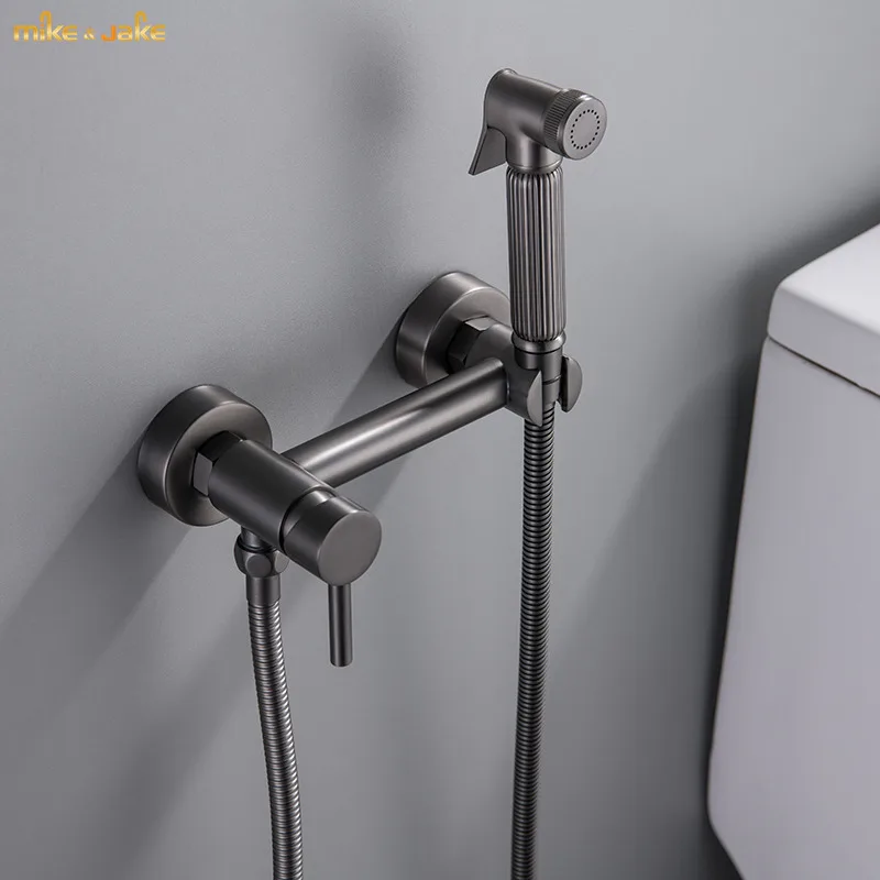 Solid Brass Gunmetal Gray Toilet Bidet Kit Sprayer Brushed Metal Hot ...