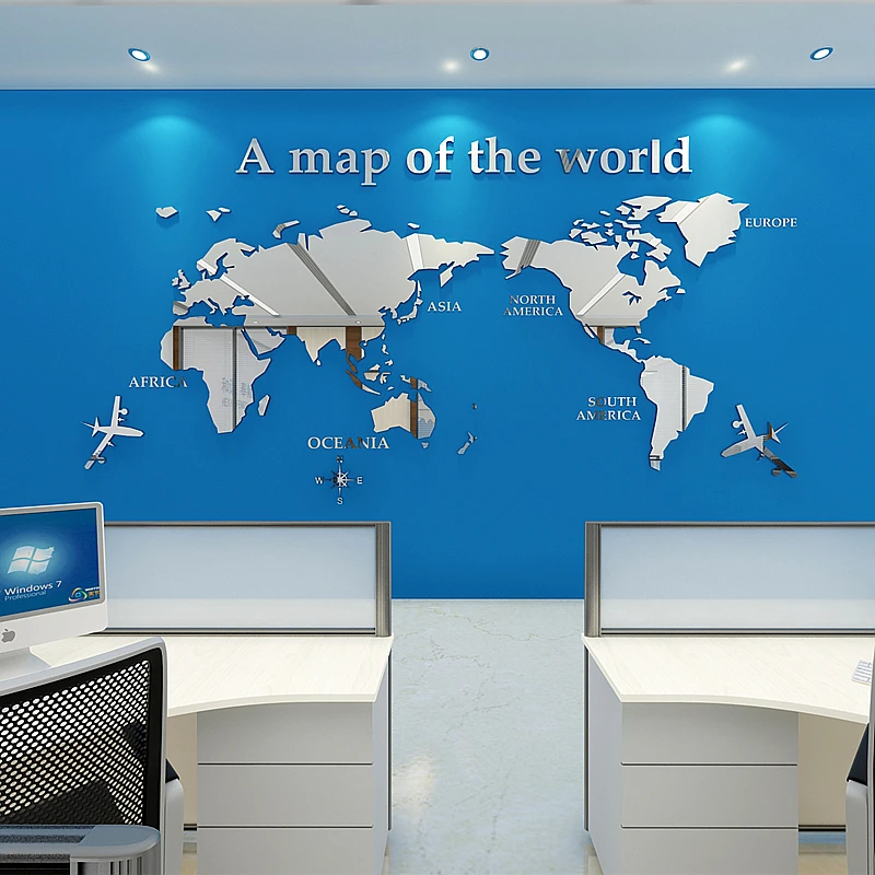Home Office Wall Decoration World Map Acrylic 3D Wall Sticker Living ...