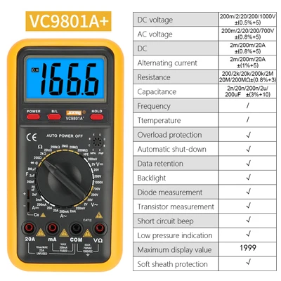 Пинкман SZBJ VC9801 9802 9804 9805 9806 9808A+ Портативный цифровой мультиметр переменного тока ...