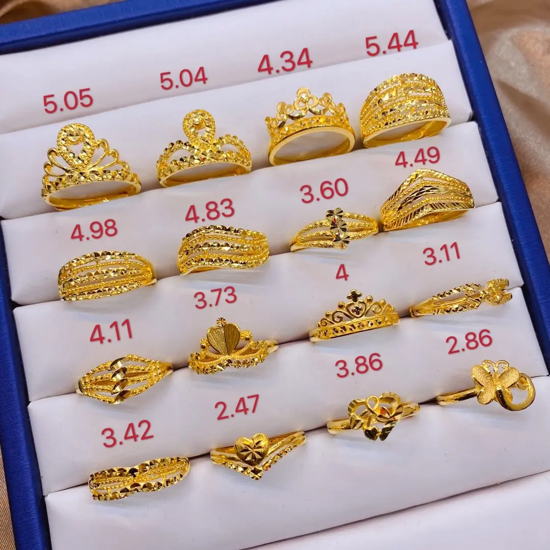 HX 24K Pure Gold Ring Real AU 999 Solid Gold Rings Elegant Shiny Heart ...