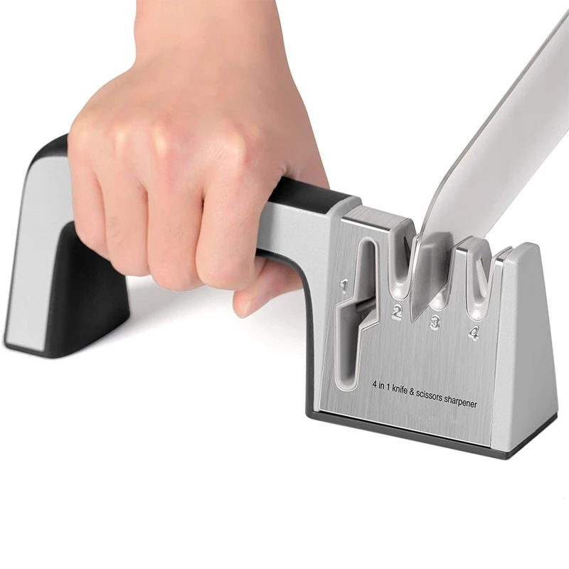 LMETJMA 4 in 1Knife Sharpener Knife Sharpening 4 Stage Diamond Coated ...