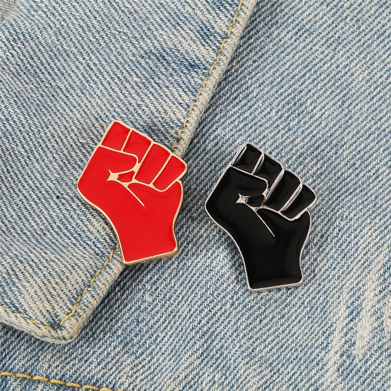 Red-Black-Fists-Brooches-Raised-Fist-of-Solidarity-Enamel-Pins-Backpack ...