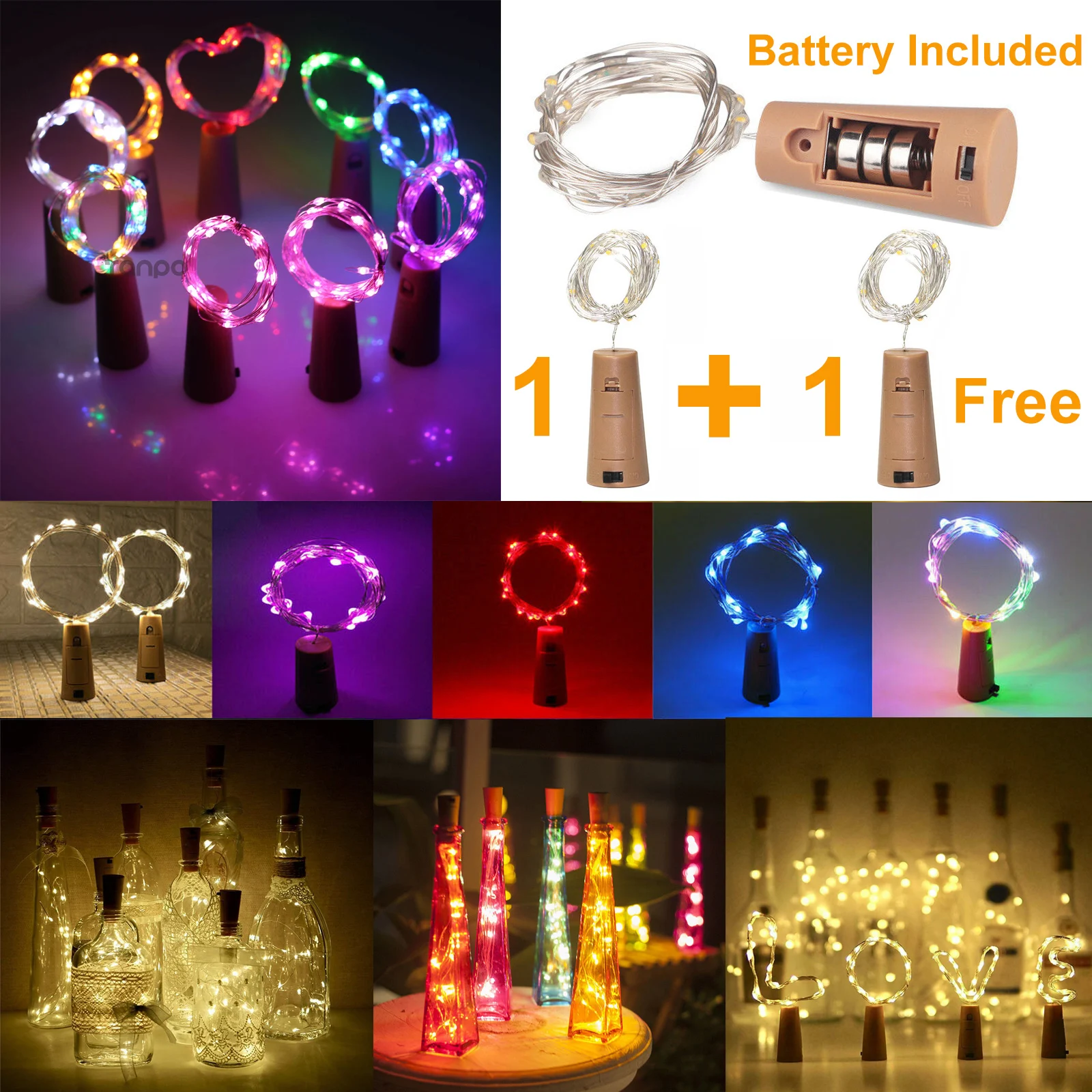9 Colors LED Cork String Light 1M 2M 3M 10/20/30LEDs Fairy Lights ...